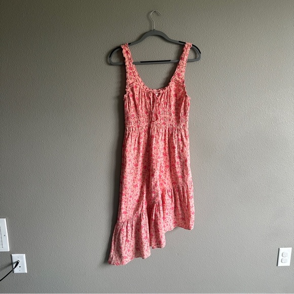 bp | Dresses | Bp Pink Floral Smocked Sundress Asymmetric Hem Small ...